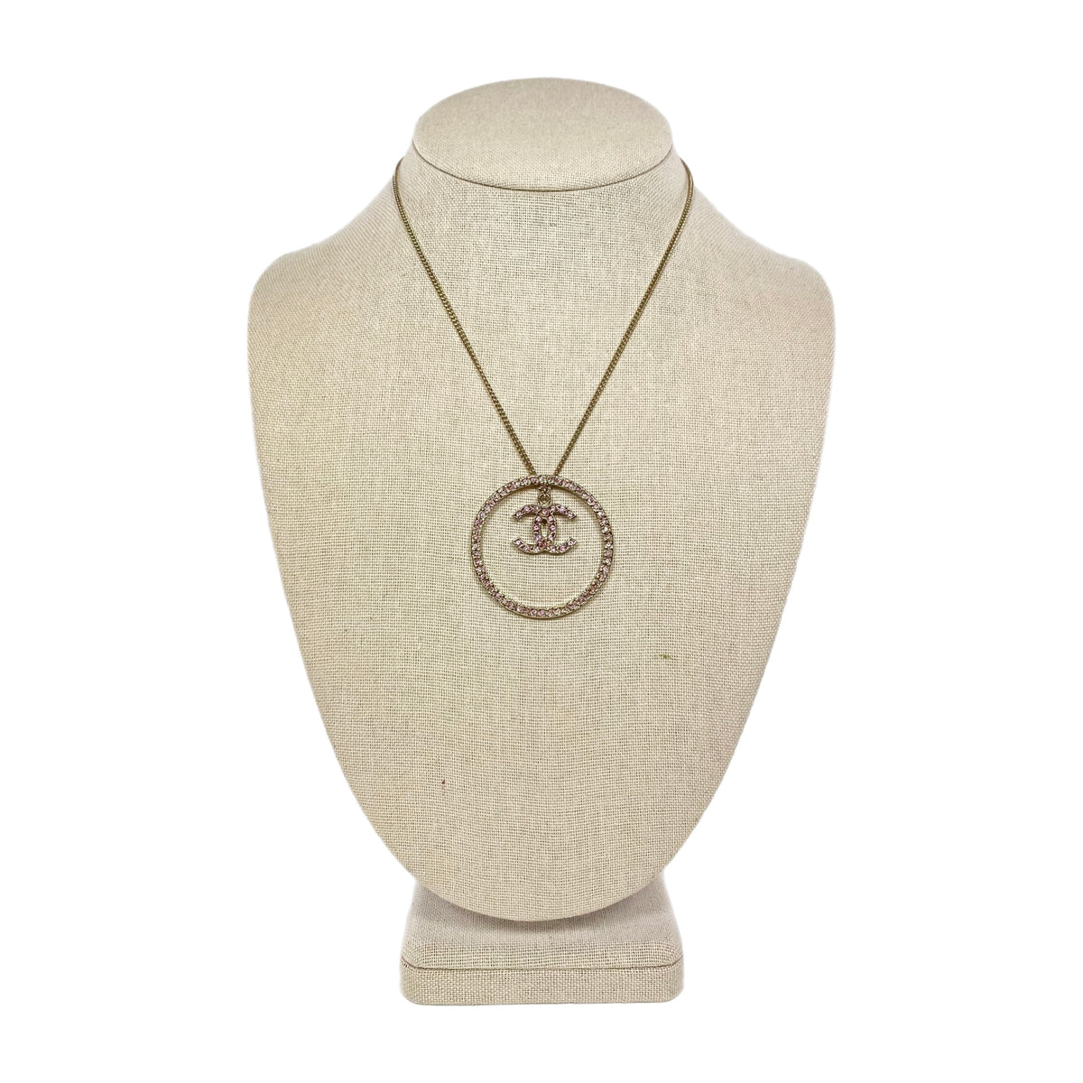 Chanel Circle CC Logo Necklace with Pink Crystals | Consign of the Times